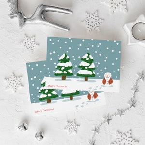 Snowman Christmas Printable Card, Snow Scenery Card, Merry Christmas ...