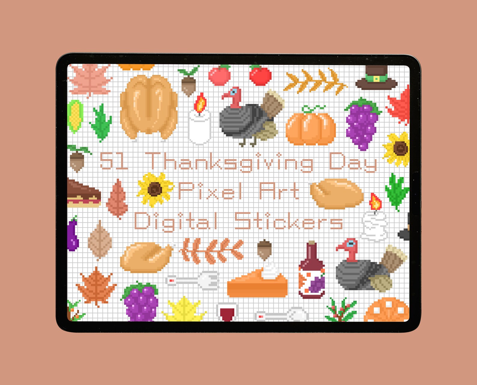 51 Thanksgiving Day Pixel Art Digital Stickers Happy - Etsy