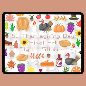 51 Thanksgiving Day Pixel Art Digital Stickers Happy - Etsy