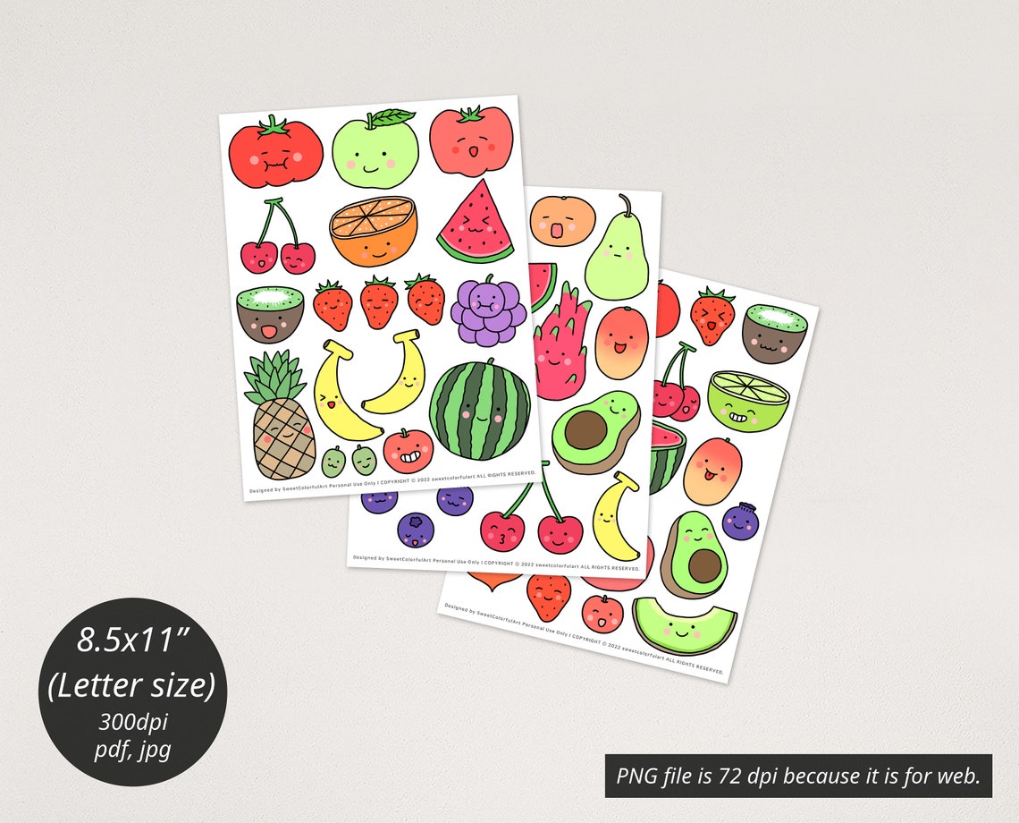 53 Cute Fruit Digital Stickers Fruit Printable Sticker - Etsy