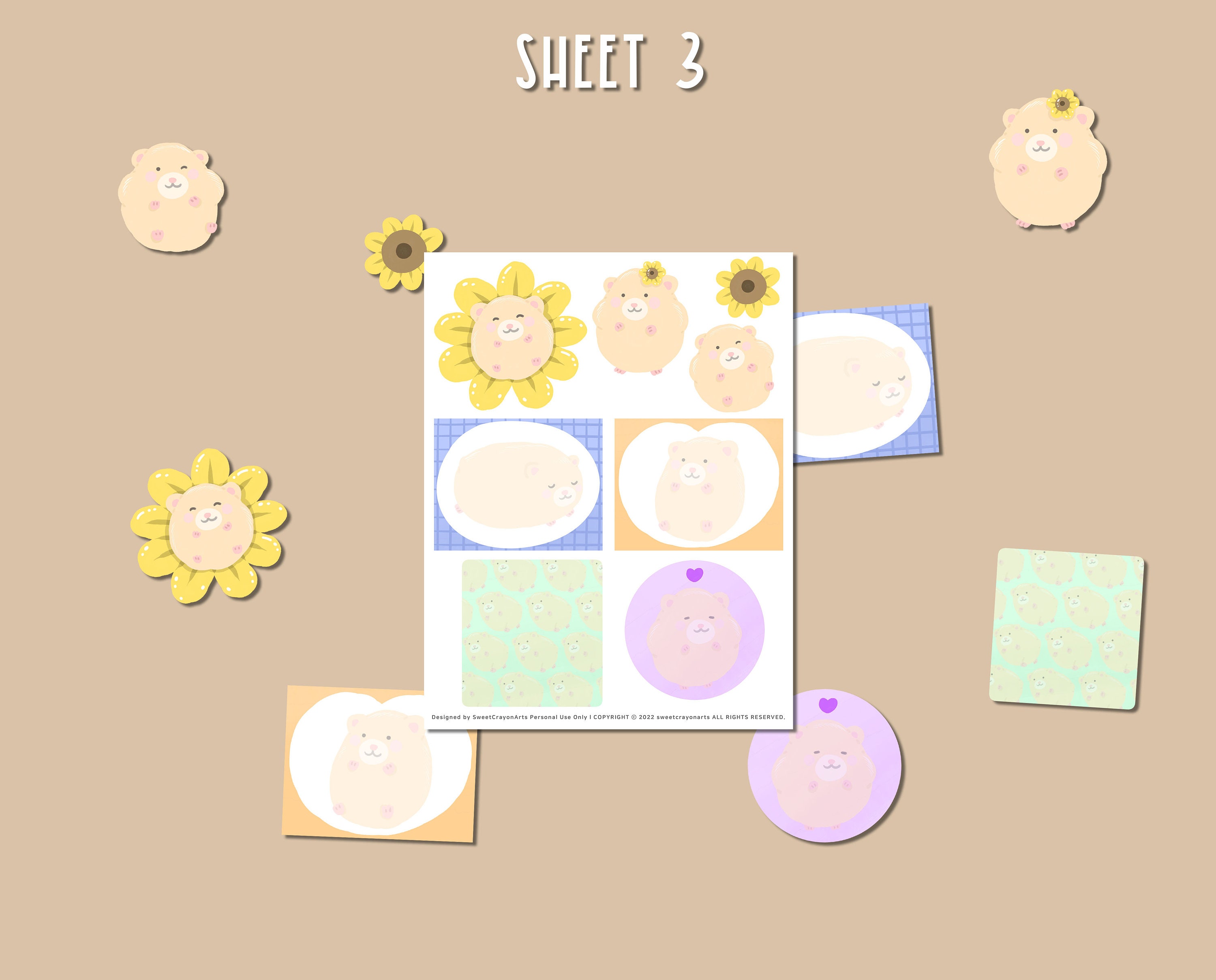 39 Cute Hamster Digital Sticker Pack, Beige Hamster Printable Stickers ...