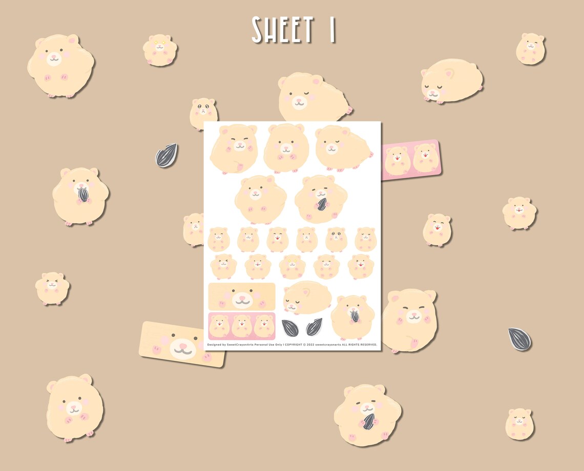 39 Cute Hamster Digital Sticker Pack Beige Hamster Printable - Etsy