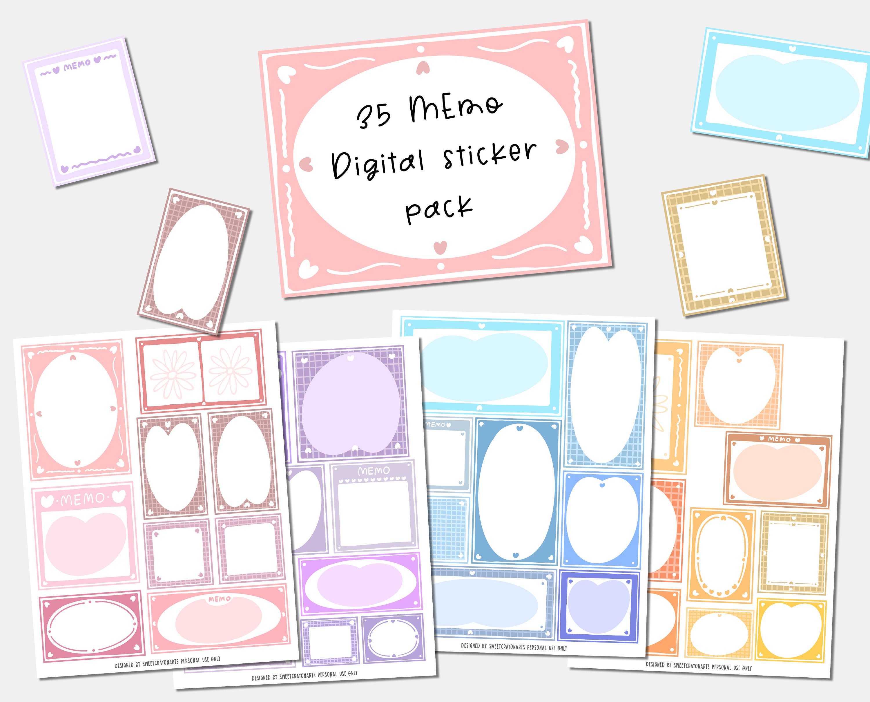 35 Pastel Cute Memo Sticker Pack Goodnotes Stickers - Etsy