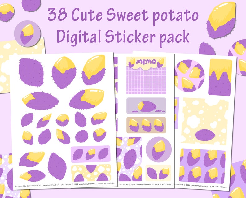 38 Cute Sweet Potato Digital Sticker Pack, Sweet Potato Printable ...