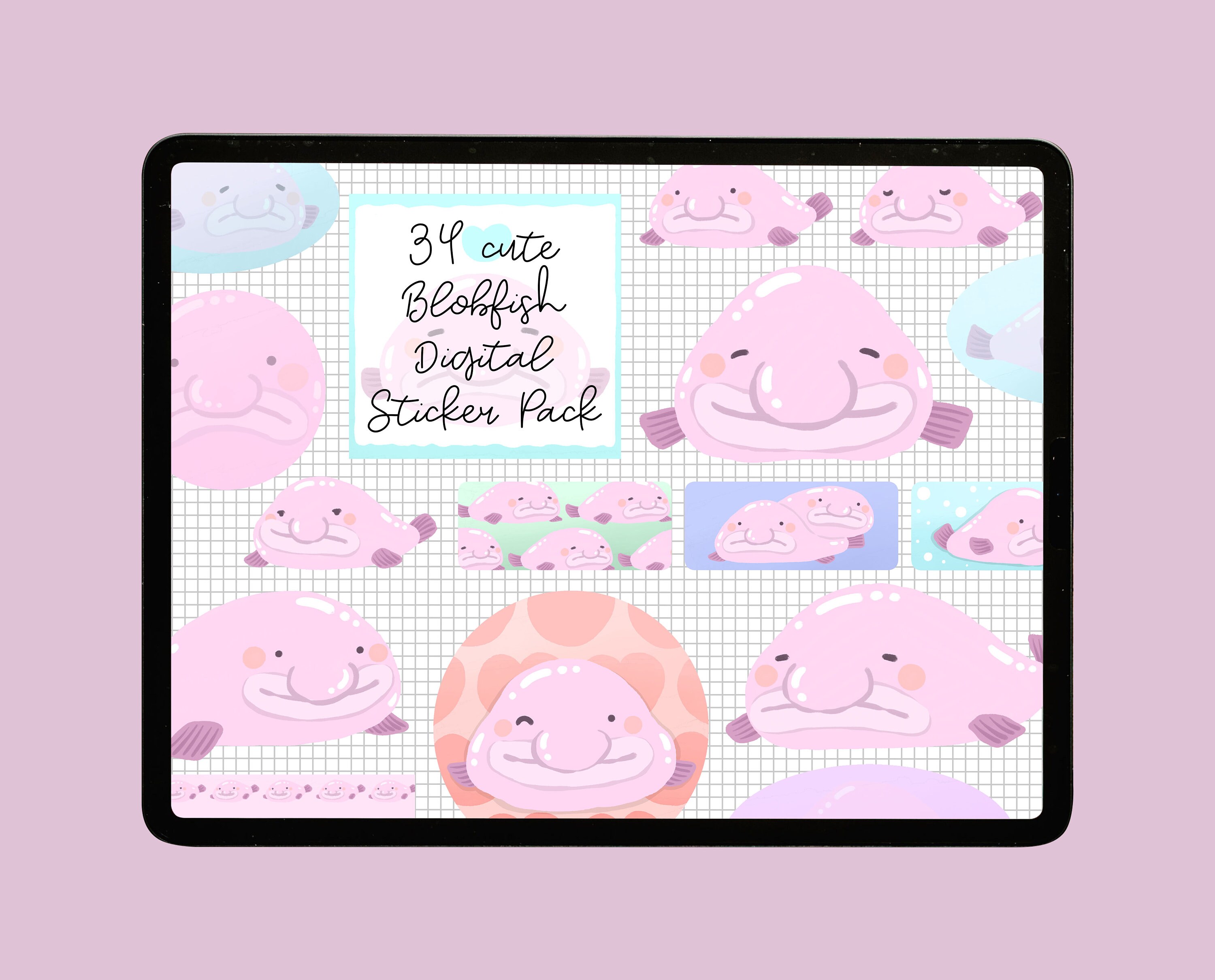 34 Cute Blobfish Digital Sticker Pack, Pink Blobfish Printable Stickers ...