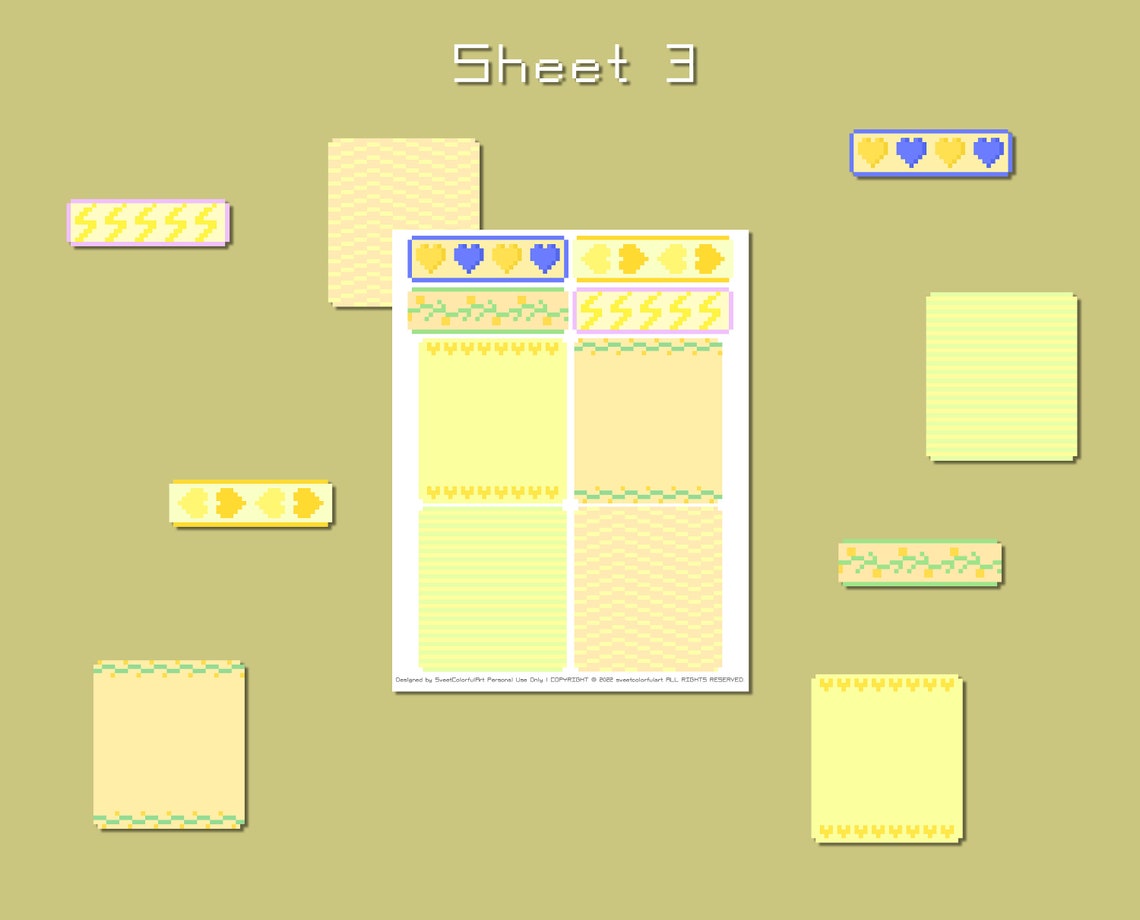 60 Yellow Pixel Art Digital Sticker Pack Cute Pixel Art - Etsy