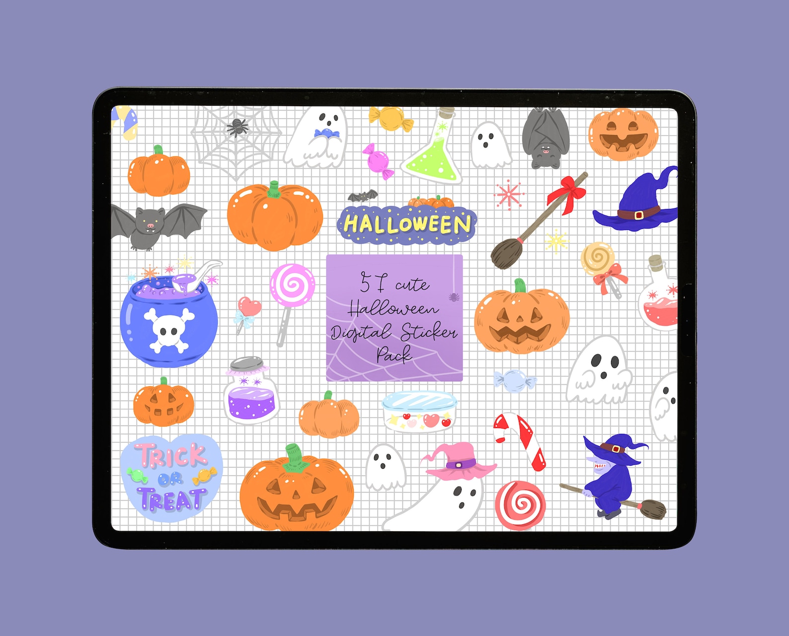 57 Cute Halloween Digital Sticker Pack, Pumpkin Halloween Printable ...
