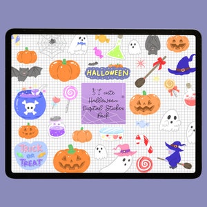 57 Cute Halloween Digital Sticker Pack, Pumpkin Halloween Printable ...
