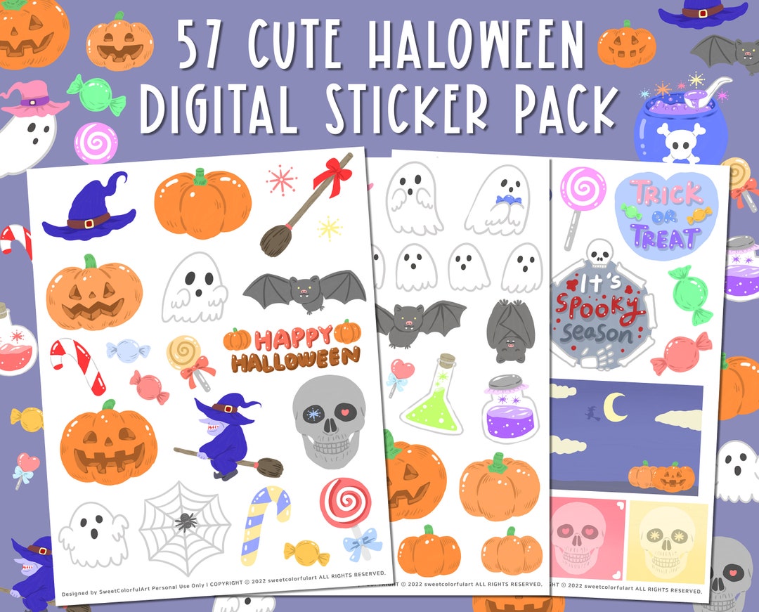 57 Cute Halloween Digital Sticker Pack, Pumpkin Halloween Printable ...