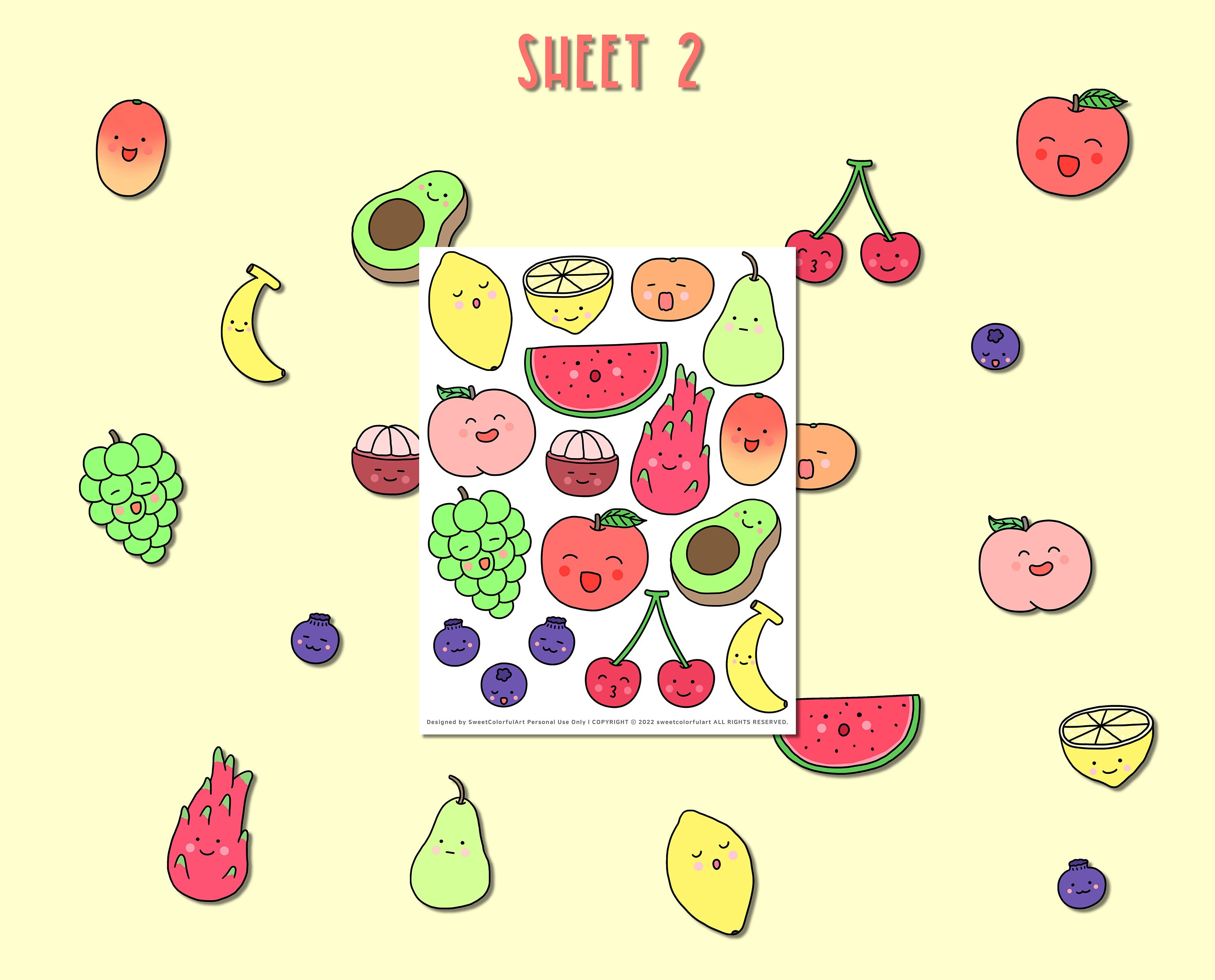 53 Cute Fruit Digital Stickers Fruit Printable Sticker - Etsy