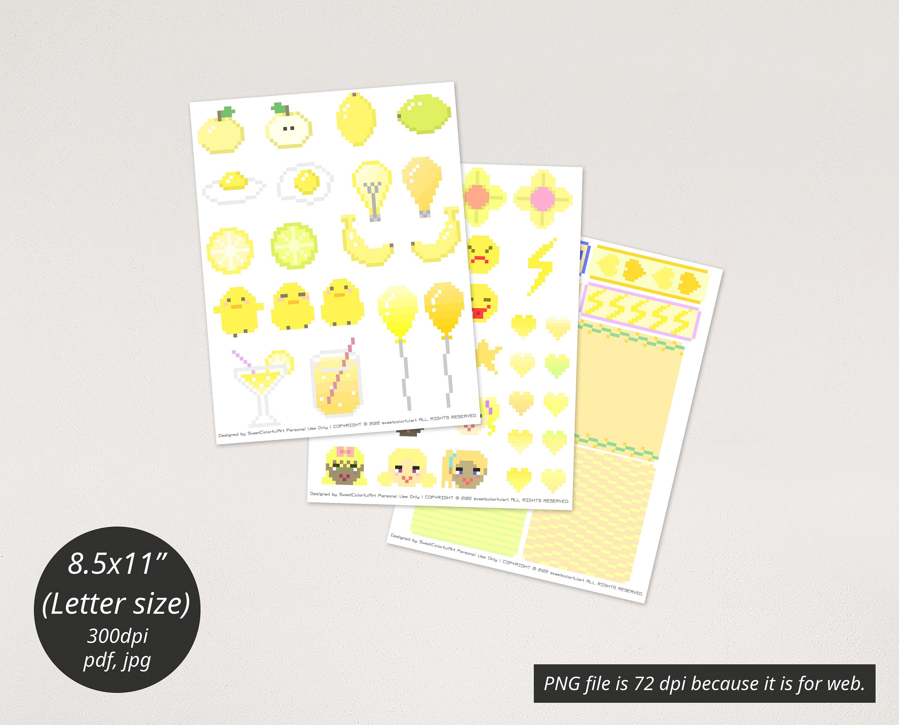 60 Yellow Pixel Art Digital Sticker Pack Cute Pixel Art - Etsy