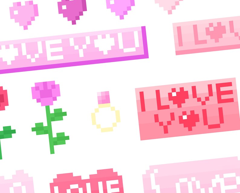 61 Pink Pixel Art Digital Sticker Pack Cute Pixel Art Sticker - Etsy