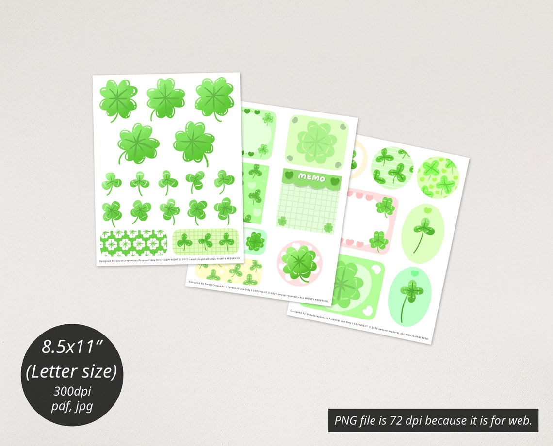31 Cute Clover Digital Sticker Pack, Printable Four Leaf Clover ...