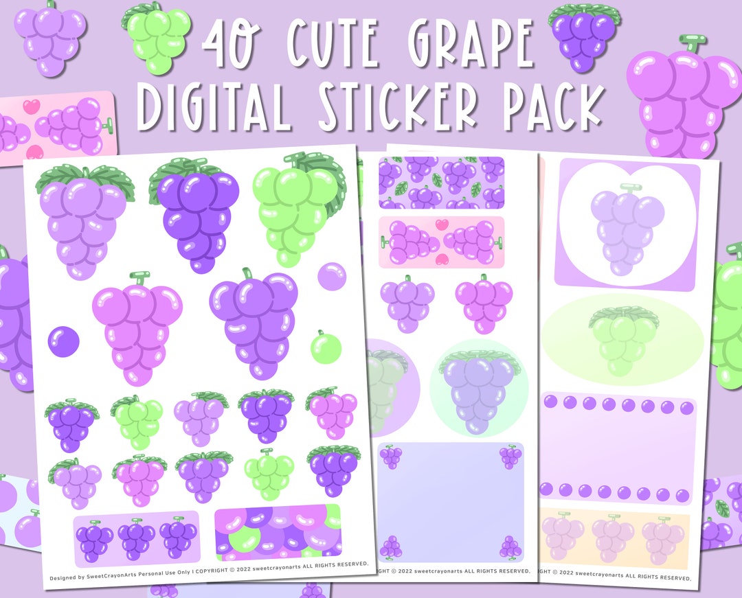 40 Cute Grape Digital Sticker Pack Cute Food Printable - Etsy