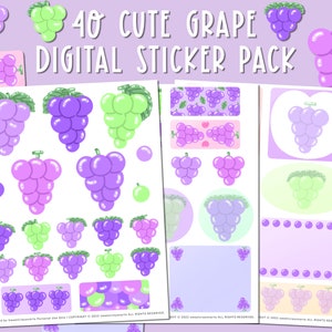 40 Cute Grape Digital Sticker Pack Cute Food Printable - Etsy