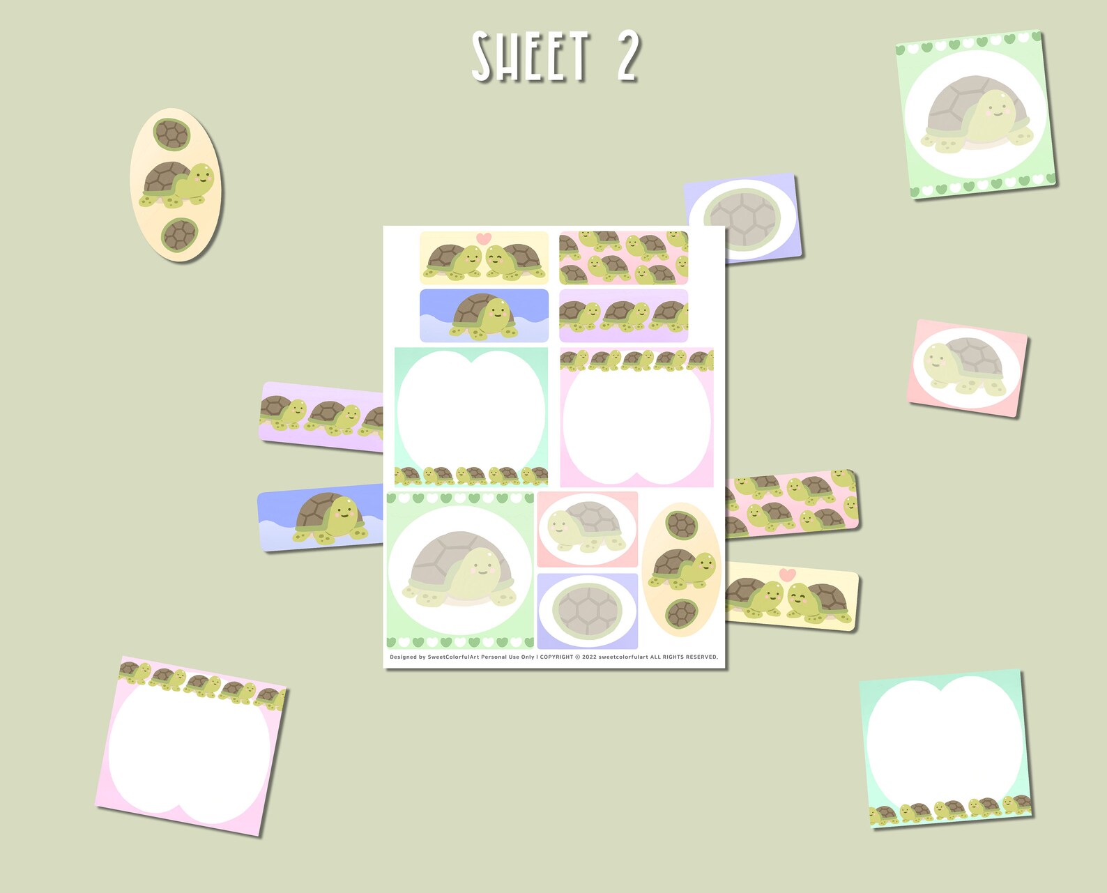 39 Cute Turtle Digital Sticker Pack, Cute Turtle Printable Stickers ...