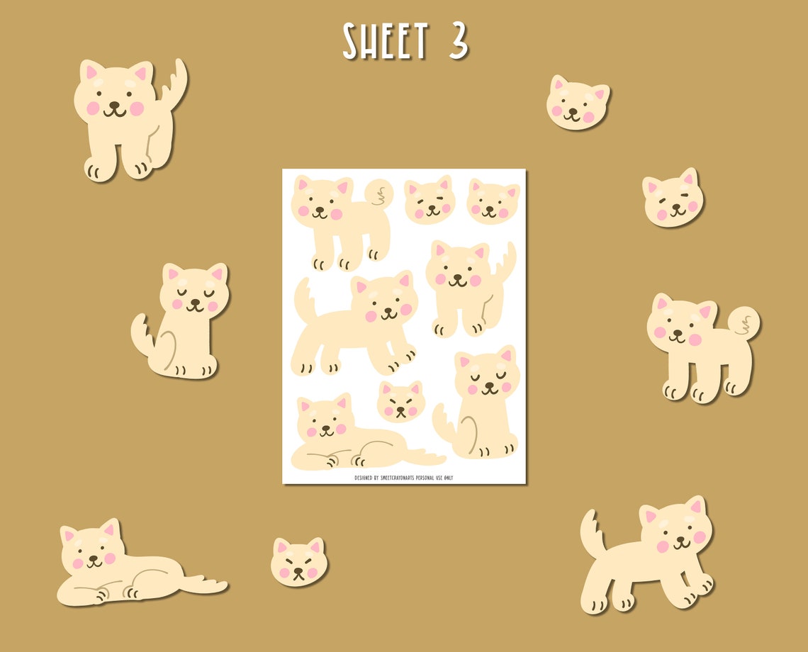 32 Cute Shiba Inu Digital Sticker Pack Printable Stickers - Etsy
