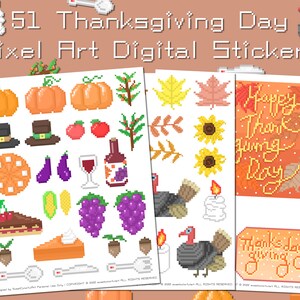 51 Thanksgiving Day Pixel Art Digital Stickers Happy - Etsy