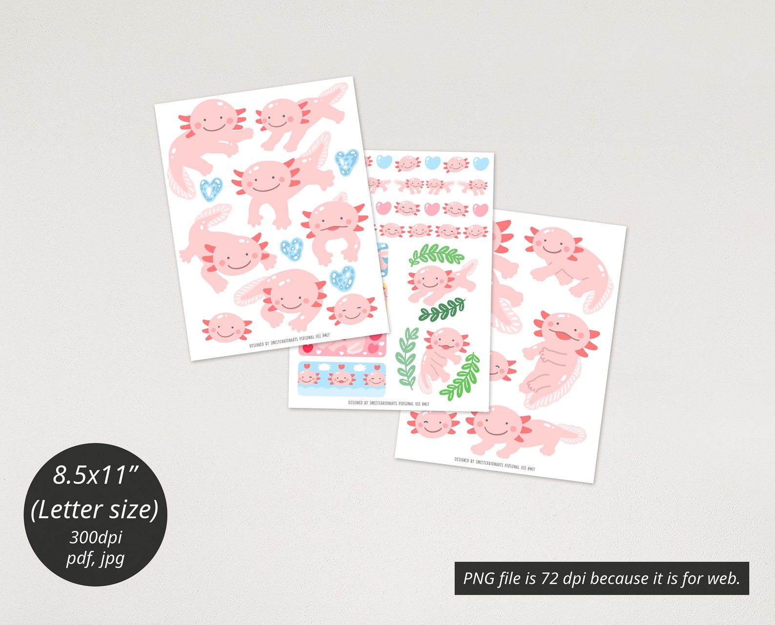 30 Cute Axolotl Digital Sticker Pack Printable Stickers - Etsy