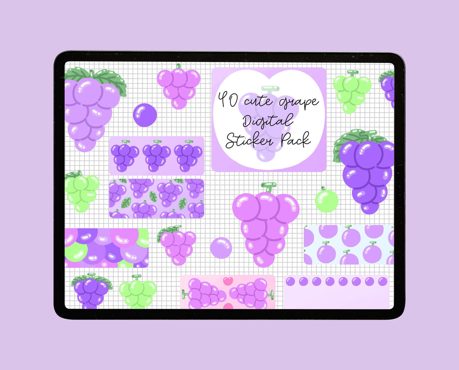 40 Cute Grape Digital Sticker Pack Cute Food Printable - Etsy