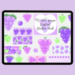 40 Cute Grape Digital Sticker Pack Cute Food Printable - Etsy