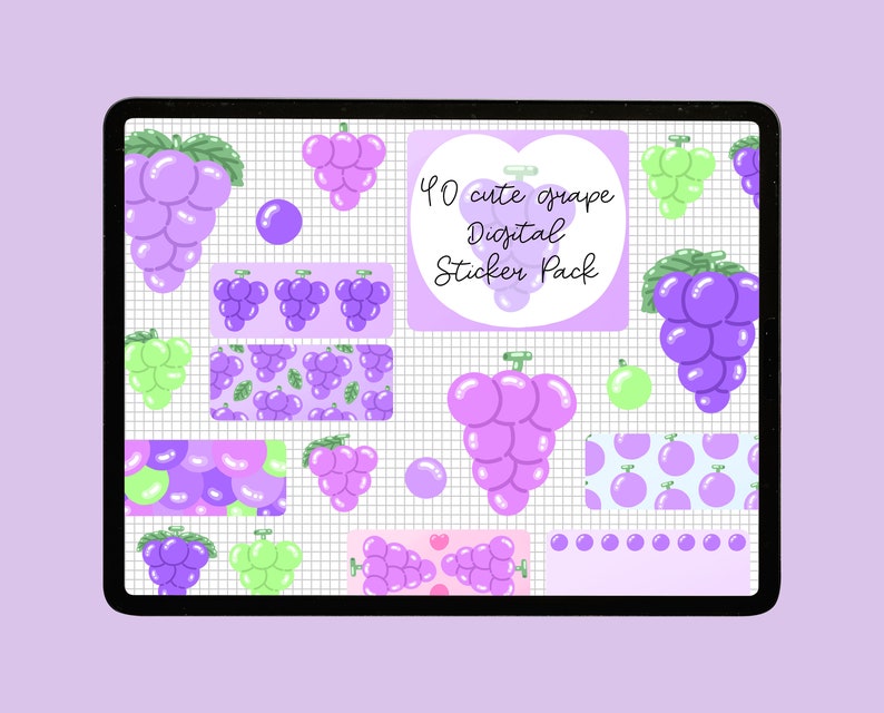 40 Cute Grape Digital Sticker Pack Cute Food Printable - Etsy