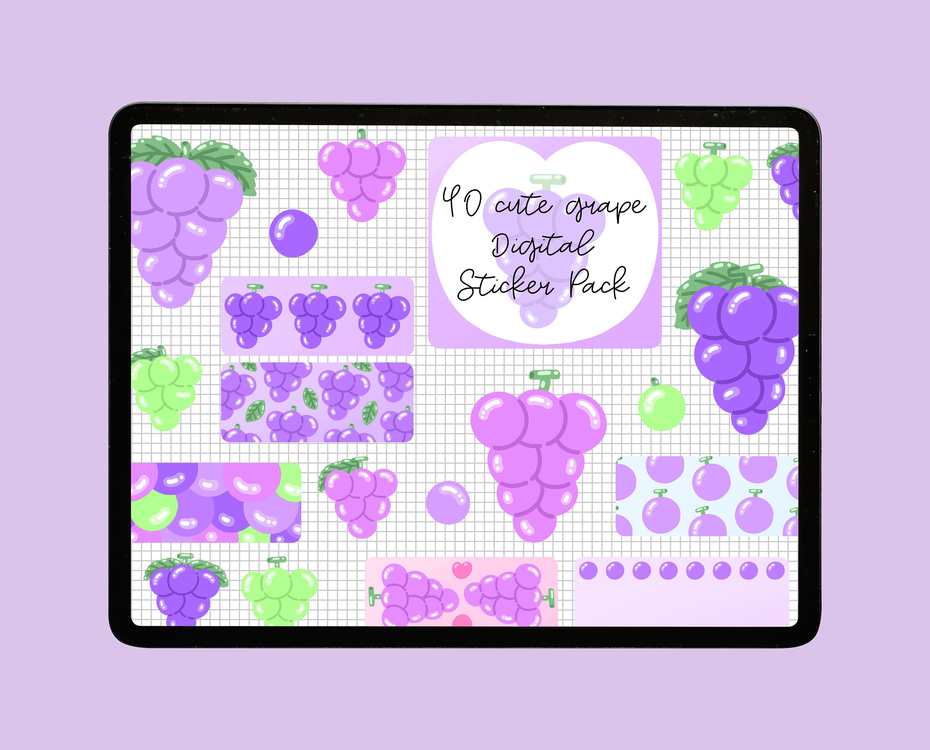 40 Cute Grape Digital Sticker Pack Cute Food Printable - Etsy