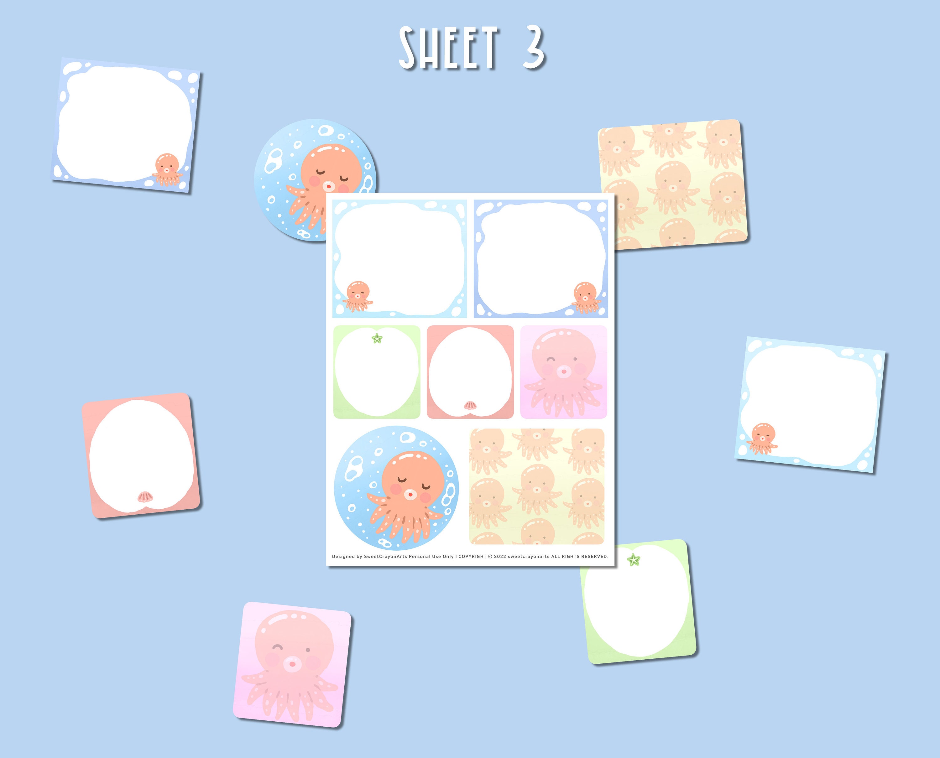 37 Cute Octopus Digital Sticker Pack, Cute Octopus Printable Stickers ...