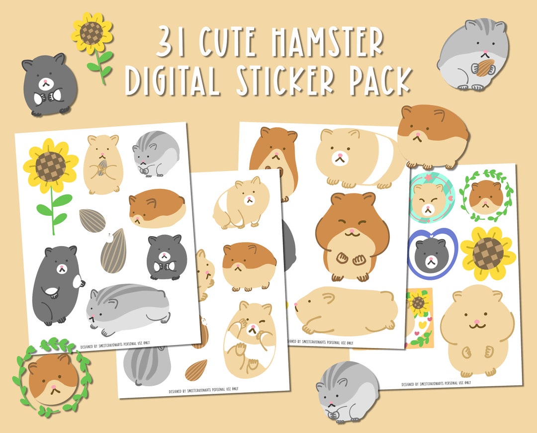 Cute Hamster Sticker Pack: Printable and Digital Bundle for Goodnotes ...