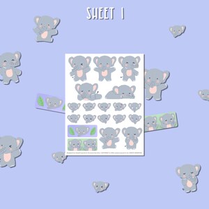 37 Cute Elephant Digital Sticker Pack, Baby Elephant Printable Stickers ...