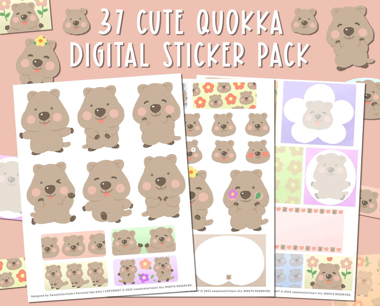 37 Cute Quokka Digital Sticker Pack, Cute Quokka Printable Stickers ...