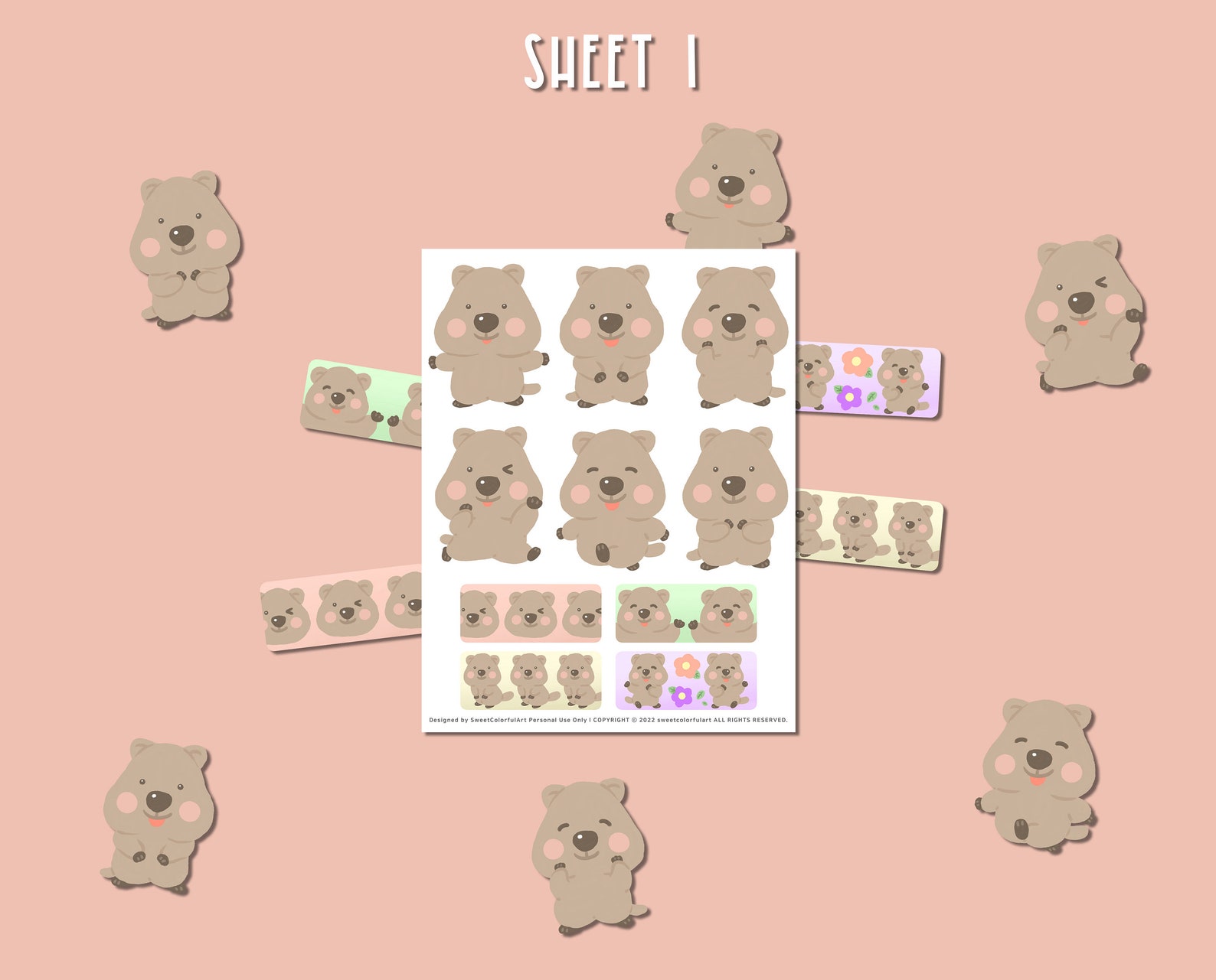 37 Cute Quokka Digital Sticker Pack, Cute Quokka Printable Stickers ...