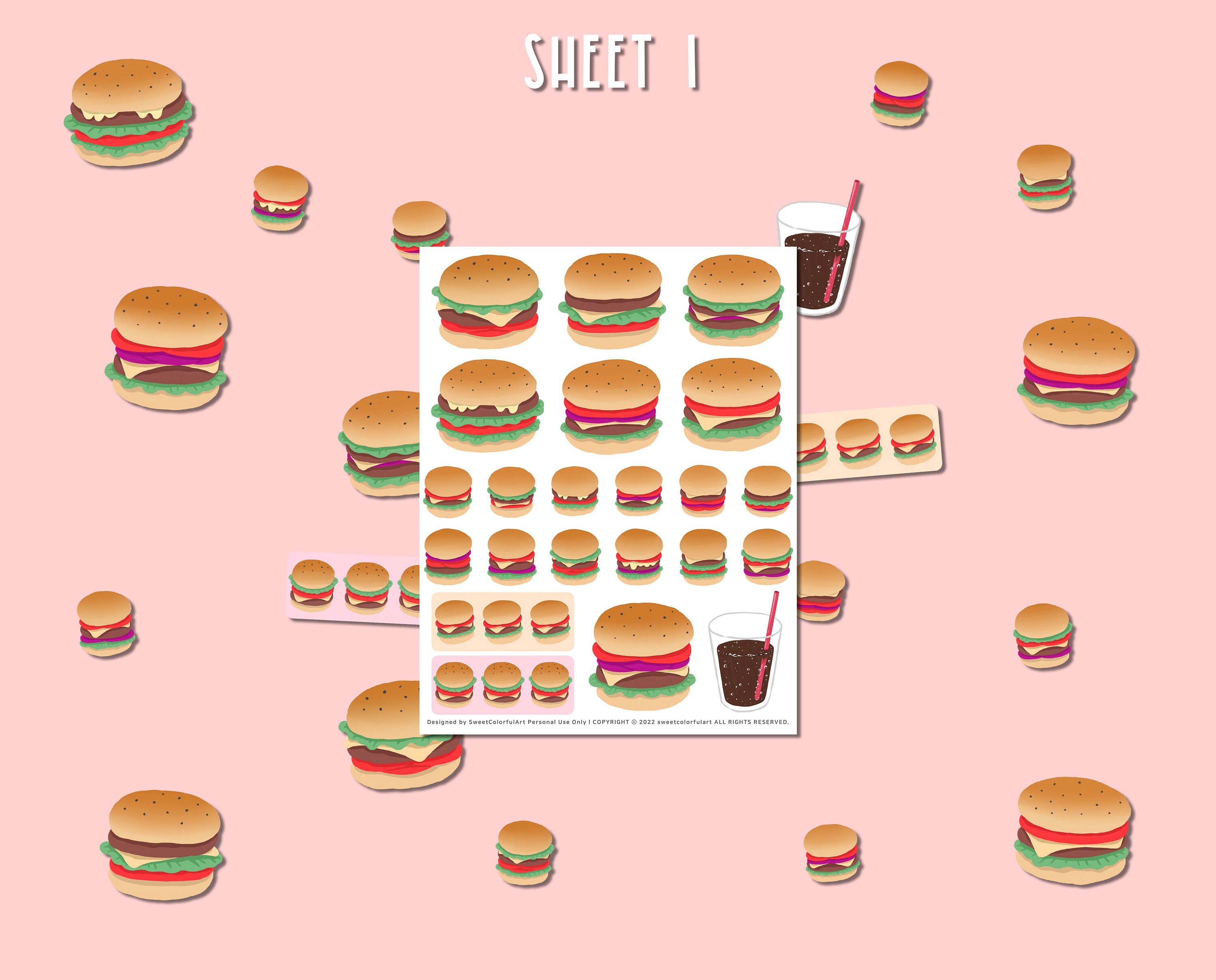 45 Cute Hamburger Digital Sticker Pack, Hamburger Printable Stickers ...