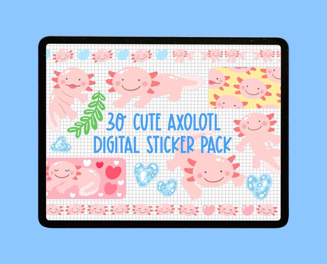 30 Cute Axolotl Digital Sticker Pack Printable Stickers - Etsy