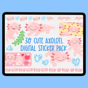 30 Cute Axolotl Digital Sticker Pack Printable Stickers - Etsy