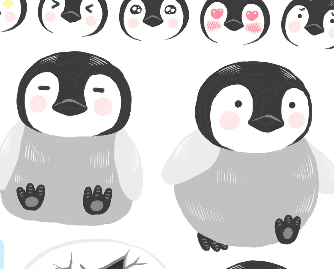 40 Cute Penguin Digital Sticker Pack Baby Emperor Penguin - Etsy