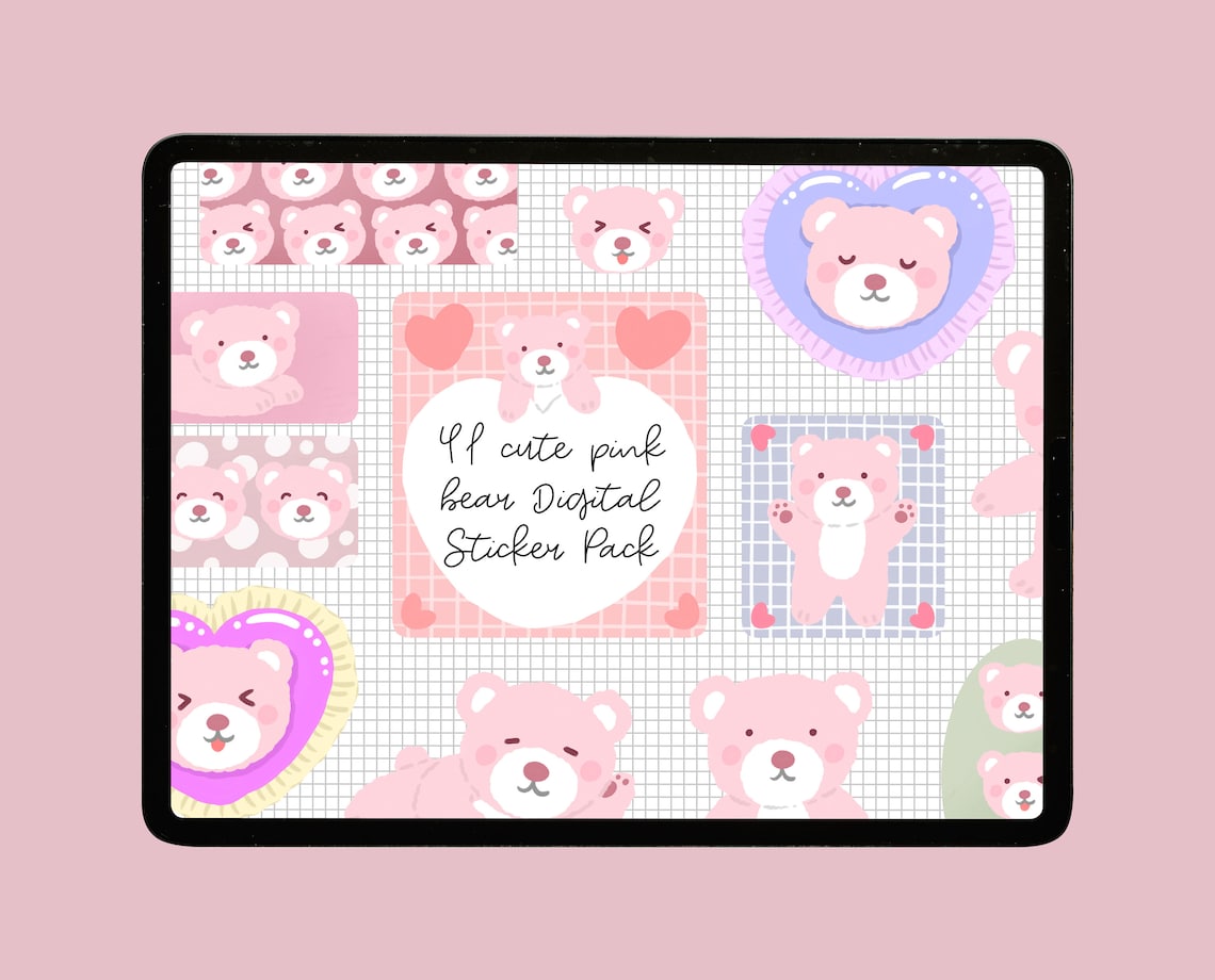 41 Cute Pink Bear Digital Sticker Pack Cute Bear Printable - Etsy
