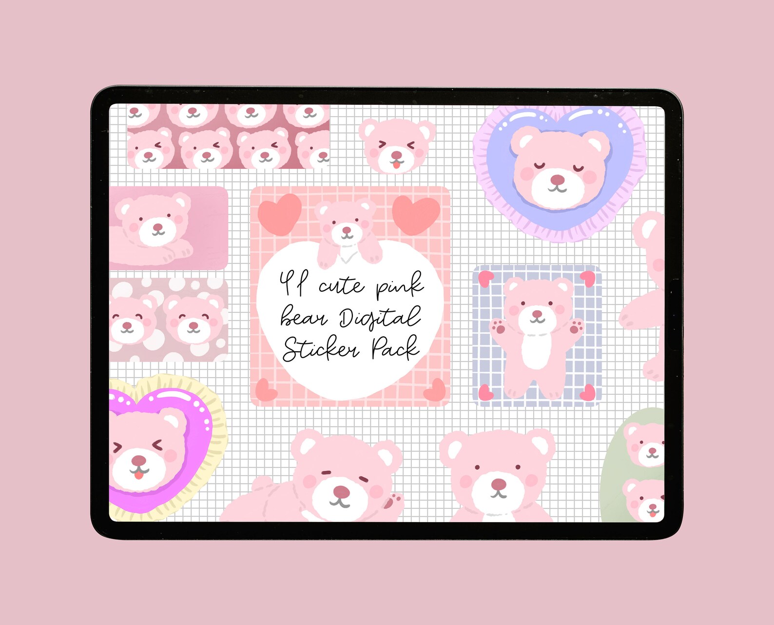 41 Cute Pink Bear Digital Sticker Pack, Cute Bear Printable Stickers ...