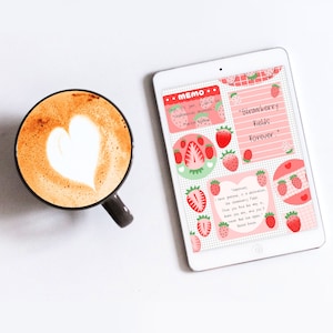 47 Strawberry Digital Sticker Pack, Cute Strawberry Printable Stickers ...