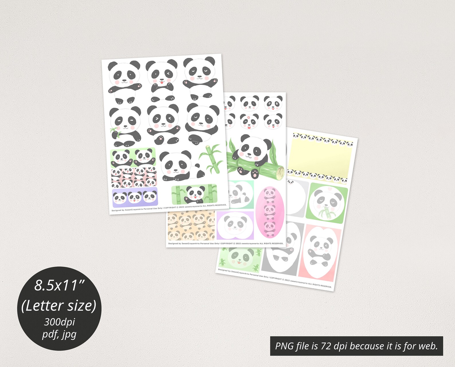 37 Cute Panda Digital Sticker Pack Panda Printable Stickers - Etsy