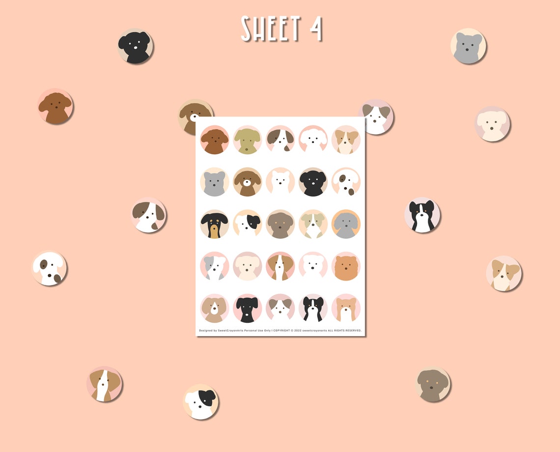 45 Cute Puppy Digital Sticker Pack, Dog Printable Stickers, Cute ...