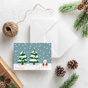 Snowman Christmas Printable Card, Snow Scenery Card, Merry Christmas ...