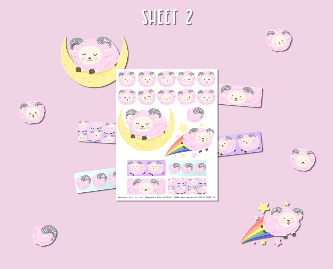 37 Cute Pink Sheep Digital Sticker Pack Sheep Goodnotes - Etsy