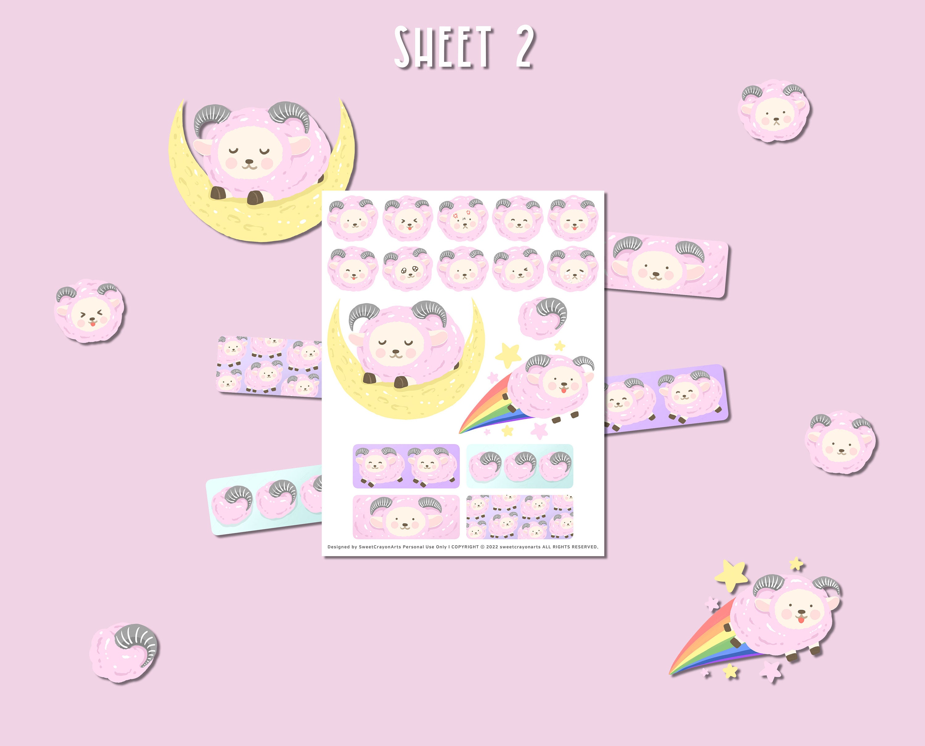 37 Cute Pink Sheep Digital Sticker Pack Sheep Goodnotes - Etsy