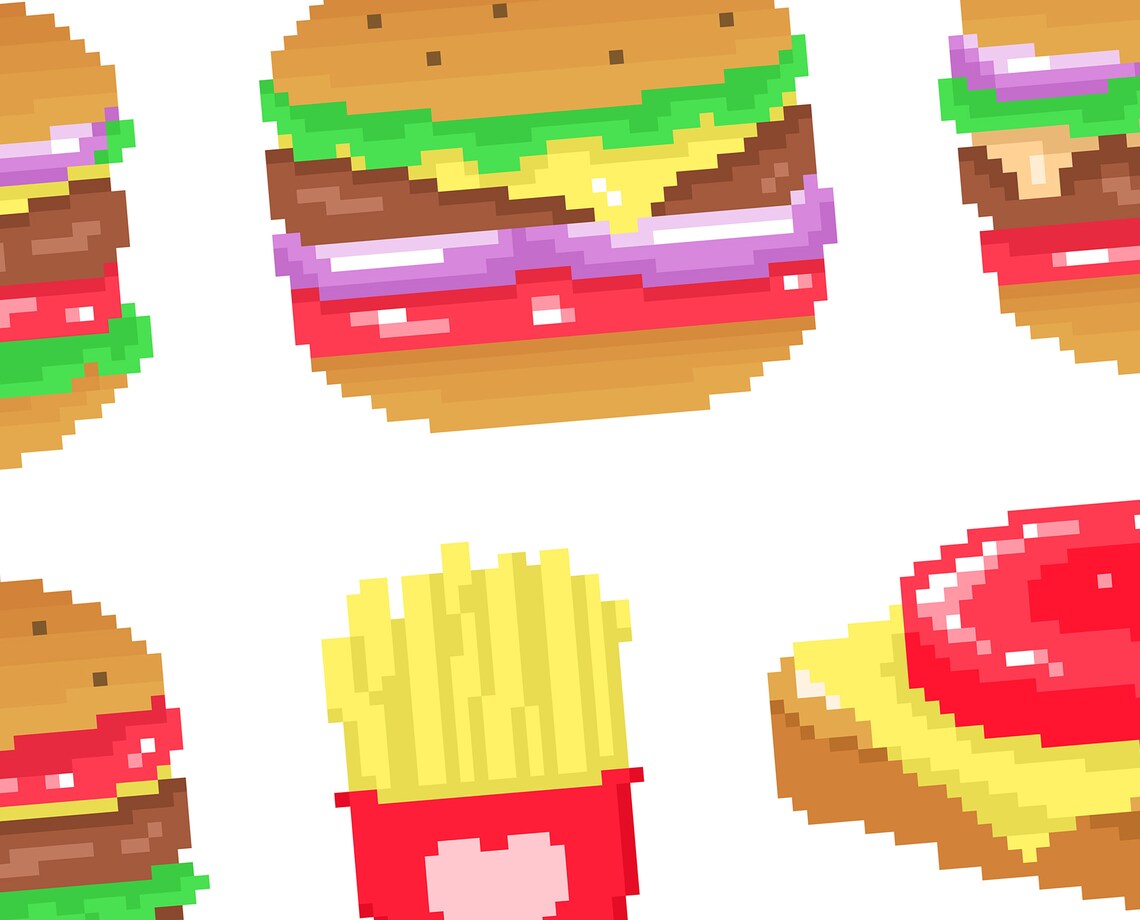 43 Cute Fast Food Pixel Art Digital Stickers Hamburger - Etsy