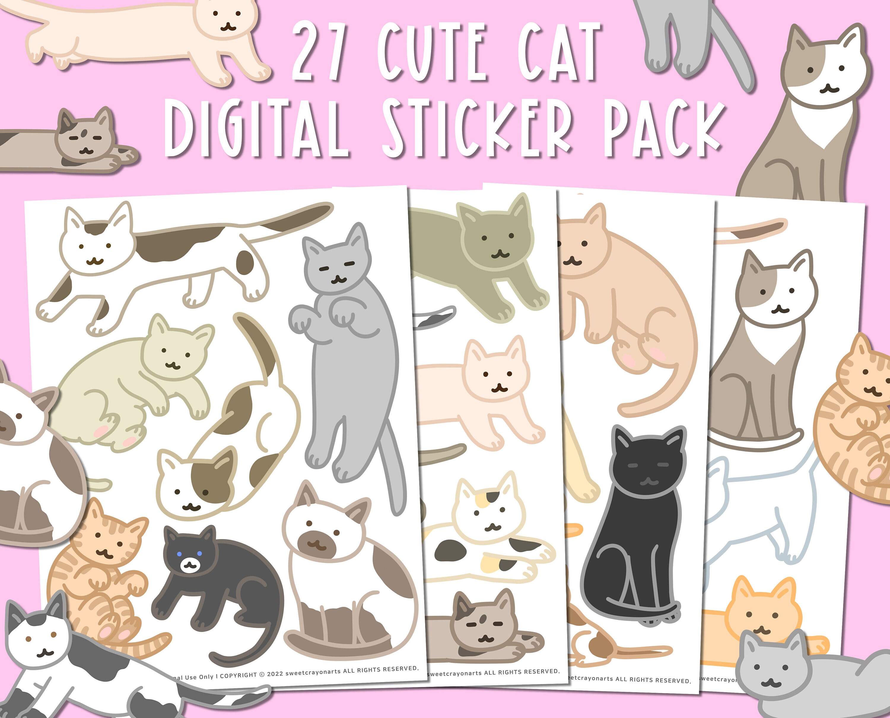 27 Cute Cat Digital Sticker Pack Cute Cat Printable Stickers - Etsy