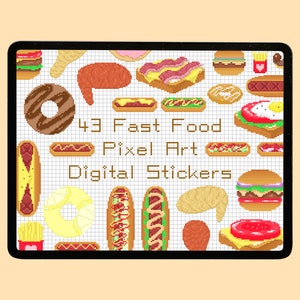 43 Cute Fast Food Pixel Art Digital Stickers Hamburger - Etsy