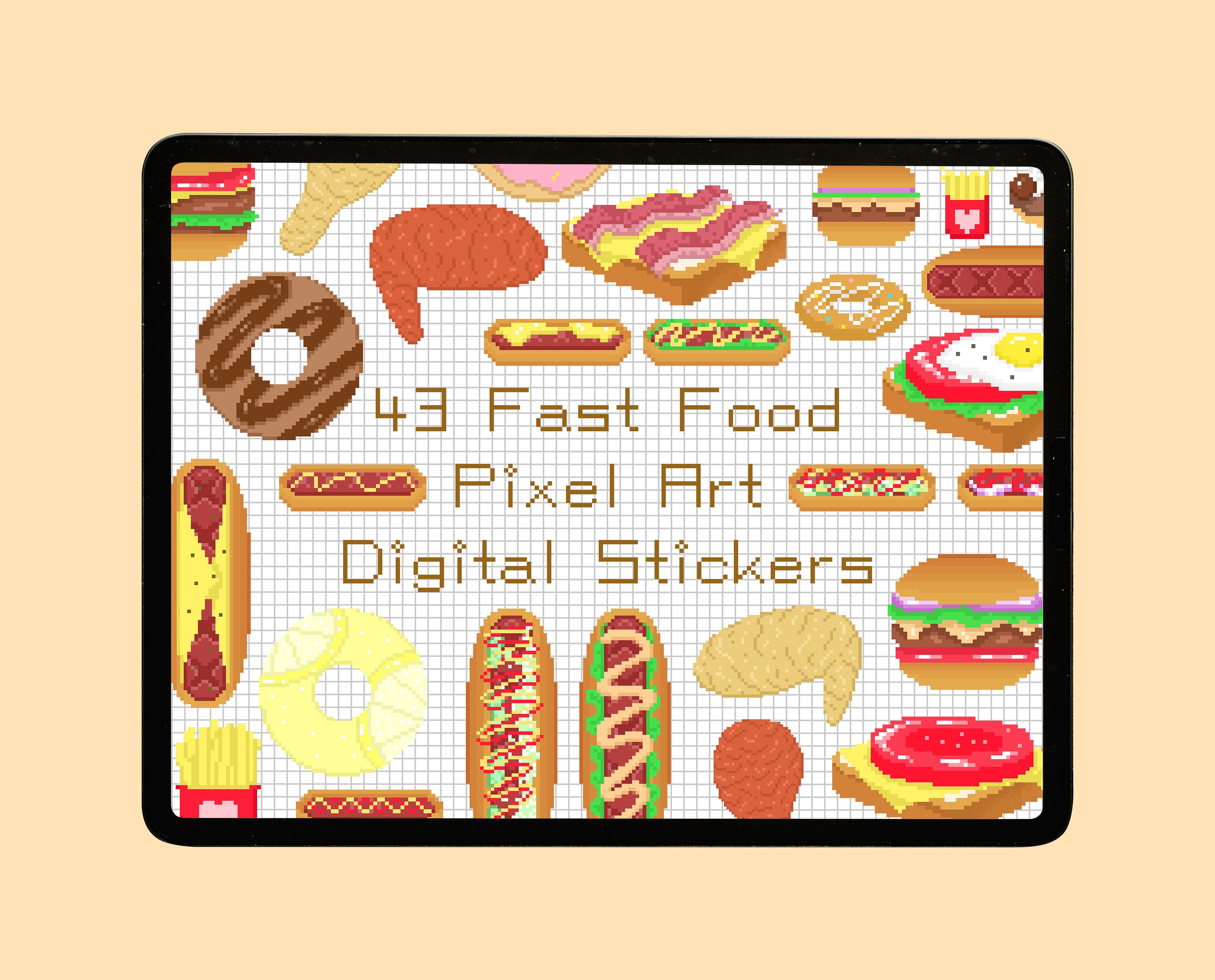 43 Cute Fast Food Pixel Art Digital Stickers Hamburger - Etsy