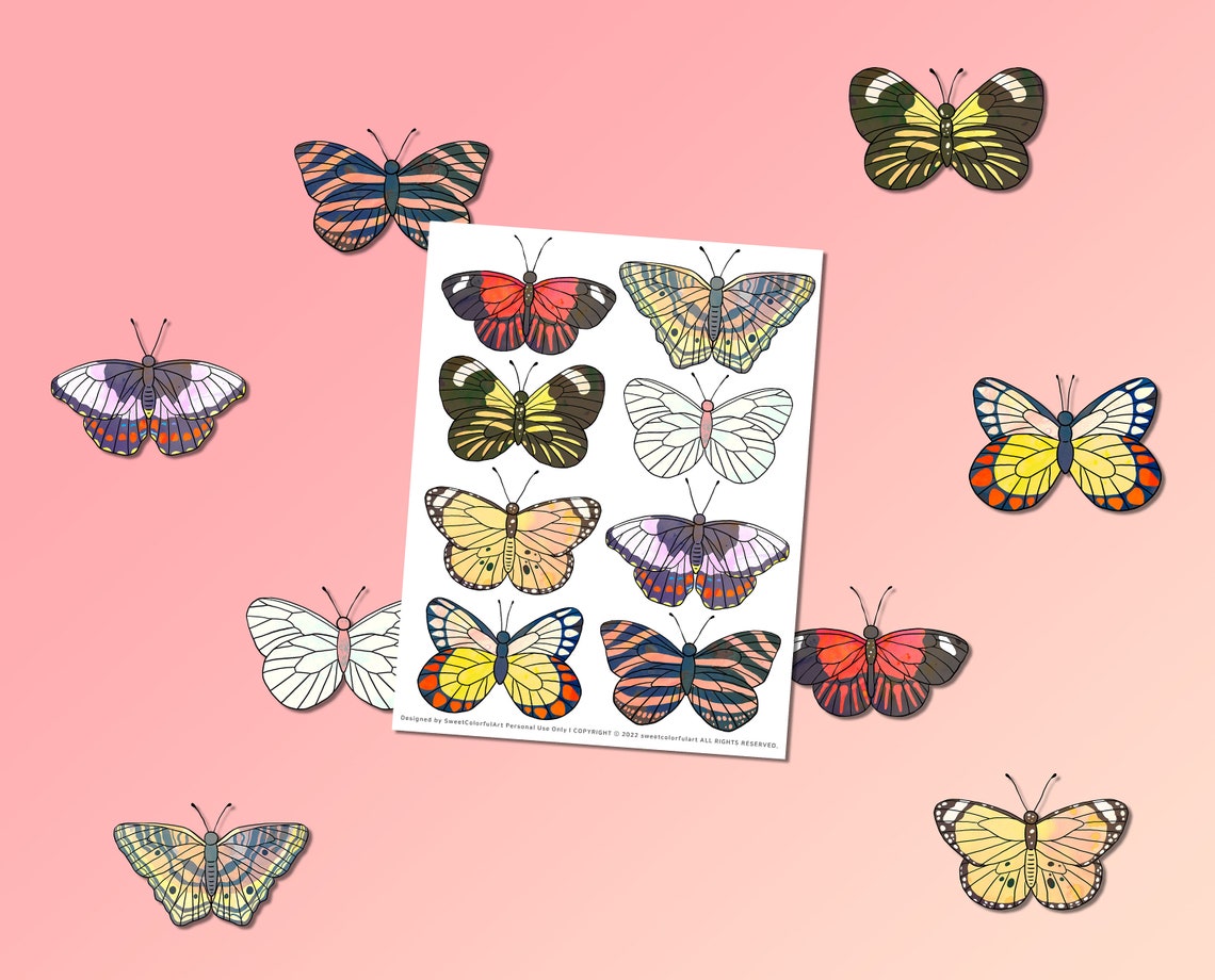 8 Butterfly Digital Stickers, Butterfly Printable Stickers, Goodnotes ...