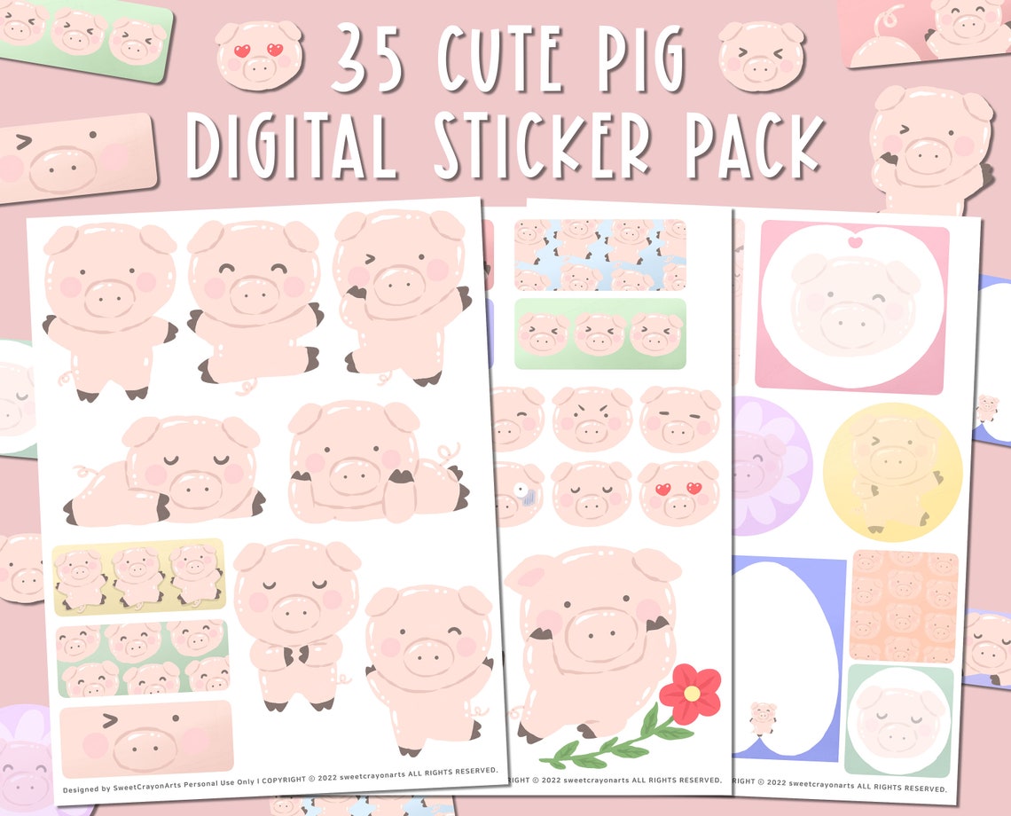 35 Cute Pig Digital Sticker Pack Cute Pig Printable Stickers - Etsy
